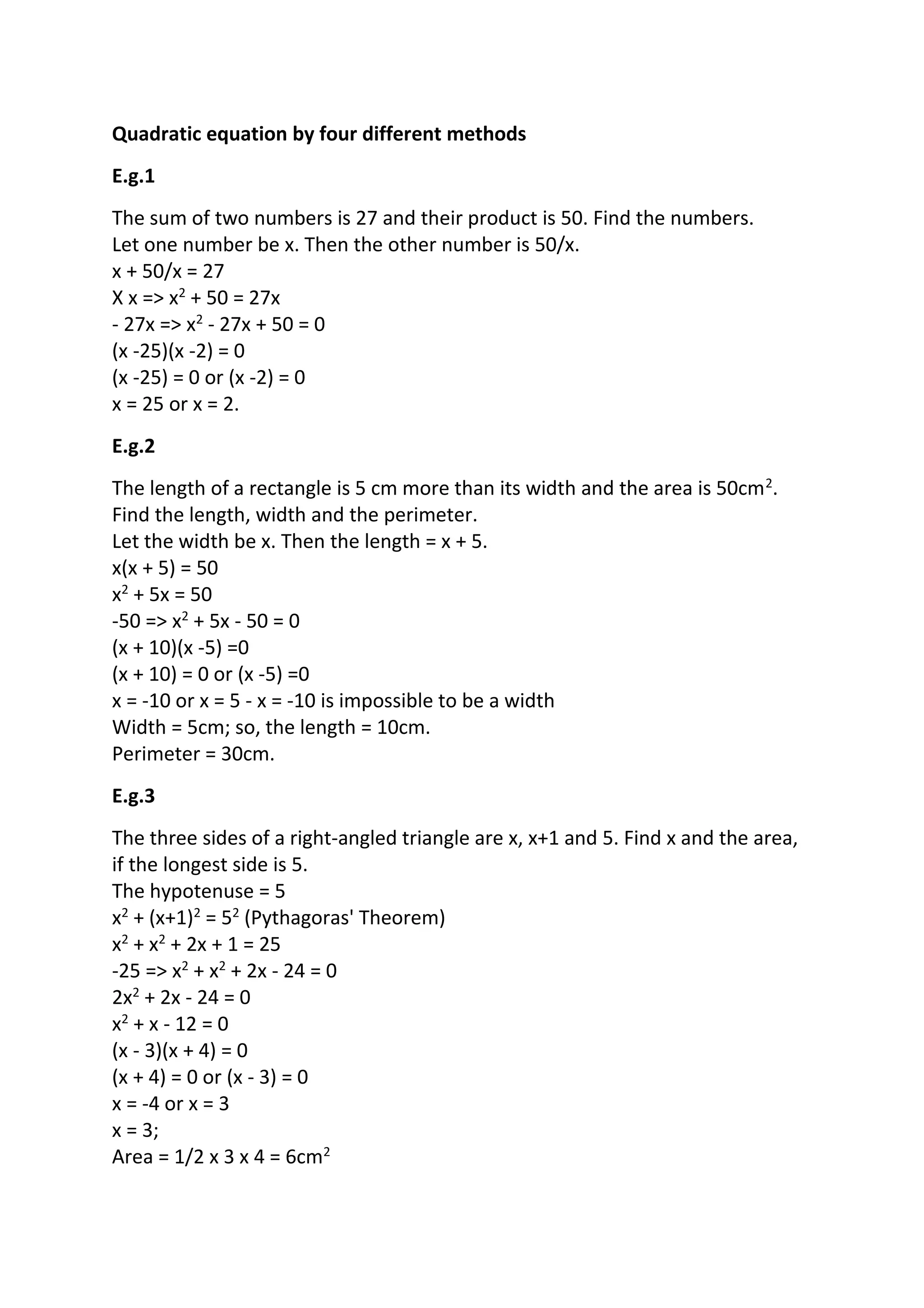 Quadratic equation by four different methods | ODT