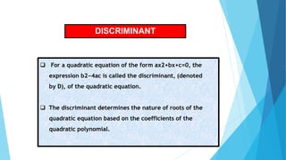 Quadratic equations class 10 | PPTX
