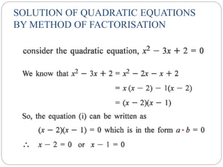 QUADRATIC EQUATION CLASS X MODULE 1 | PDF