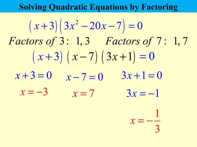 Quadratic equations that factorise | PPT