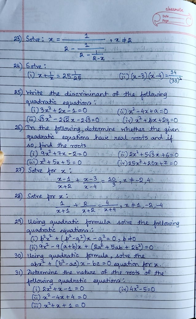 Grade 10 - CBSE - Quadratic Equations - Worksheet (RDS) | PPT