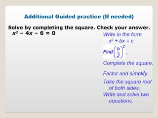 QUADRATIC EQUATIONS INVOLVING COMPLETING THE SQUARE.ppt