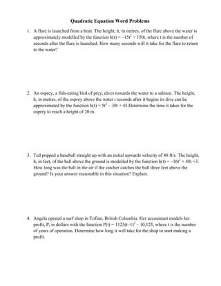 Quadratic equation word problems | PDF