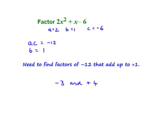 Quadratic factorisation 'box' method | PPT