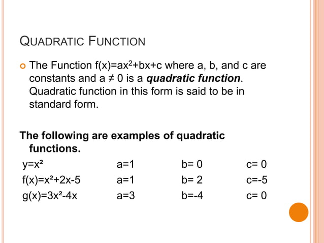 Quadratic functions | PPTX
