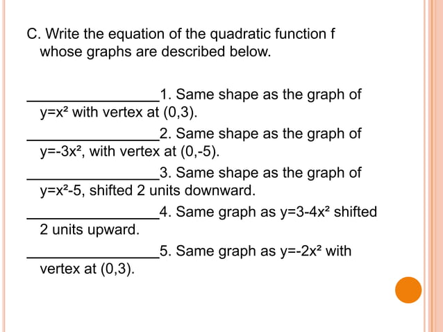 Quadratic functions | PPT