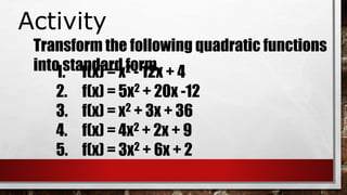 Quadratic functions | PPTX | Computing | Technology & Computing