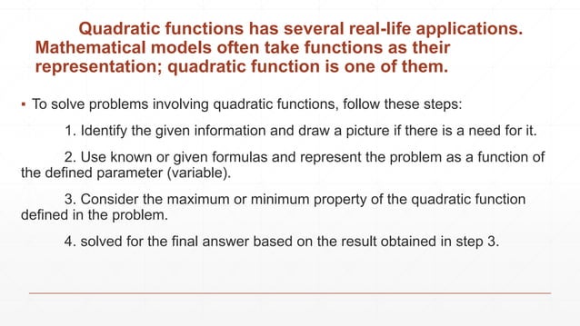 Quadratic functions and their application | PPTX
