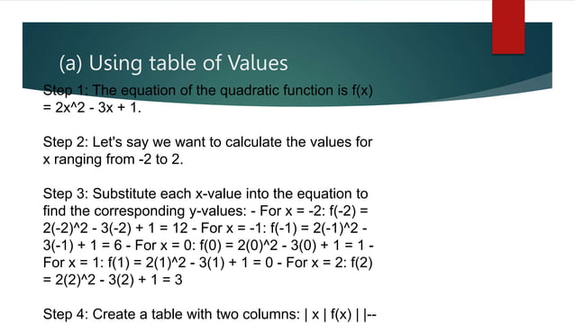 Quadratic Functions (a) table of values (b) graph (c)equation.pptx