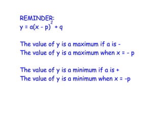 Quadratic Functions Min Max | PDF | Physics | Science