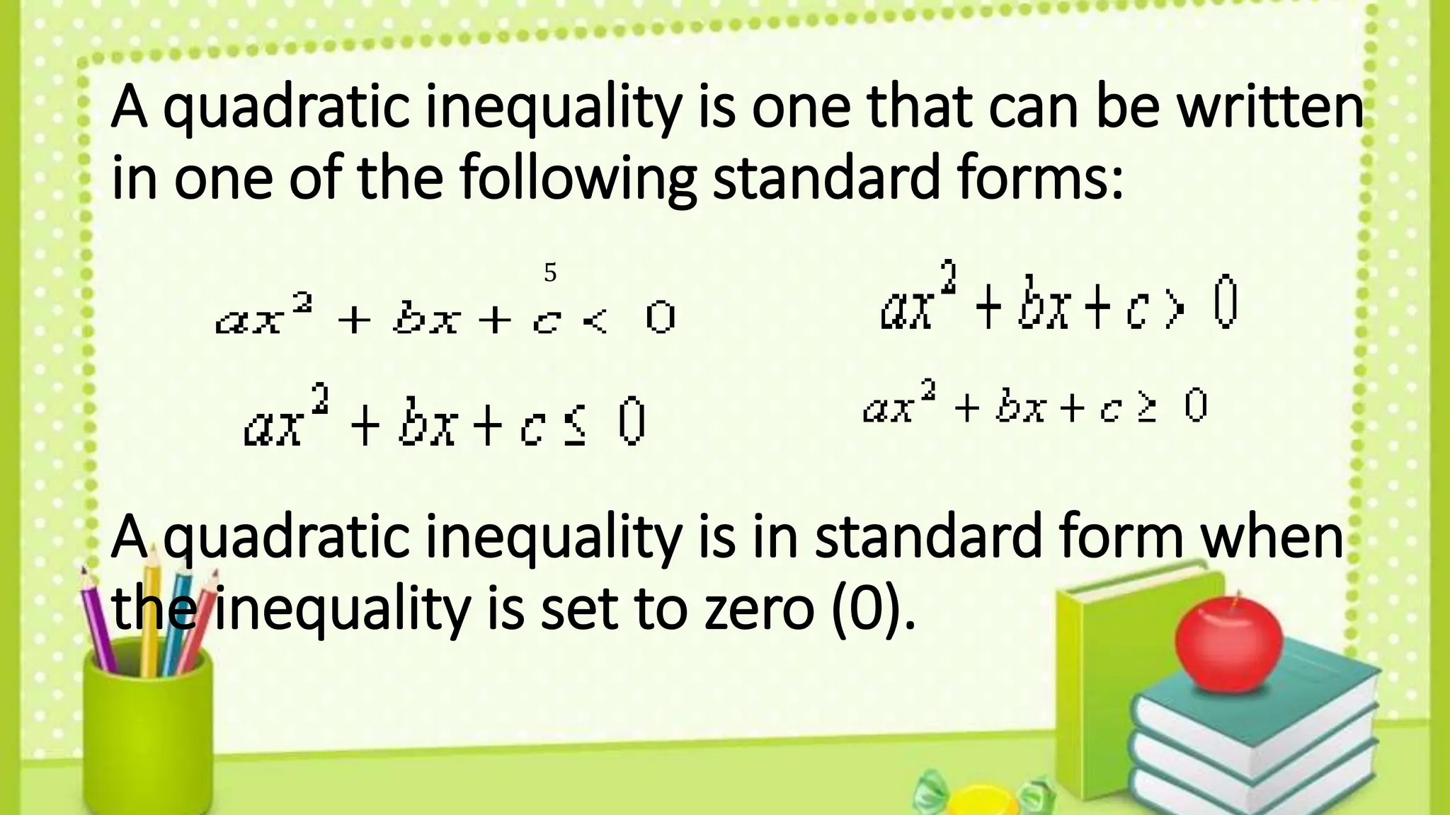 QUADRATIC INEQUALITY powerpoint presentation | PPTX