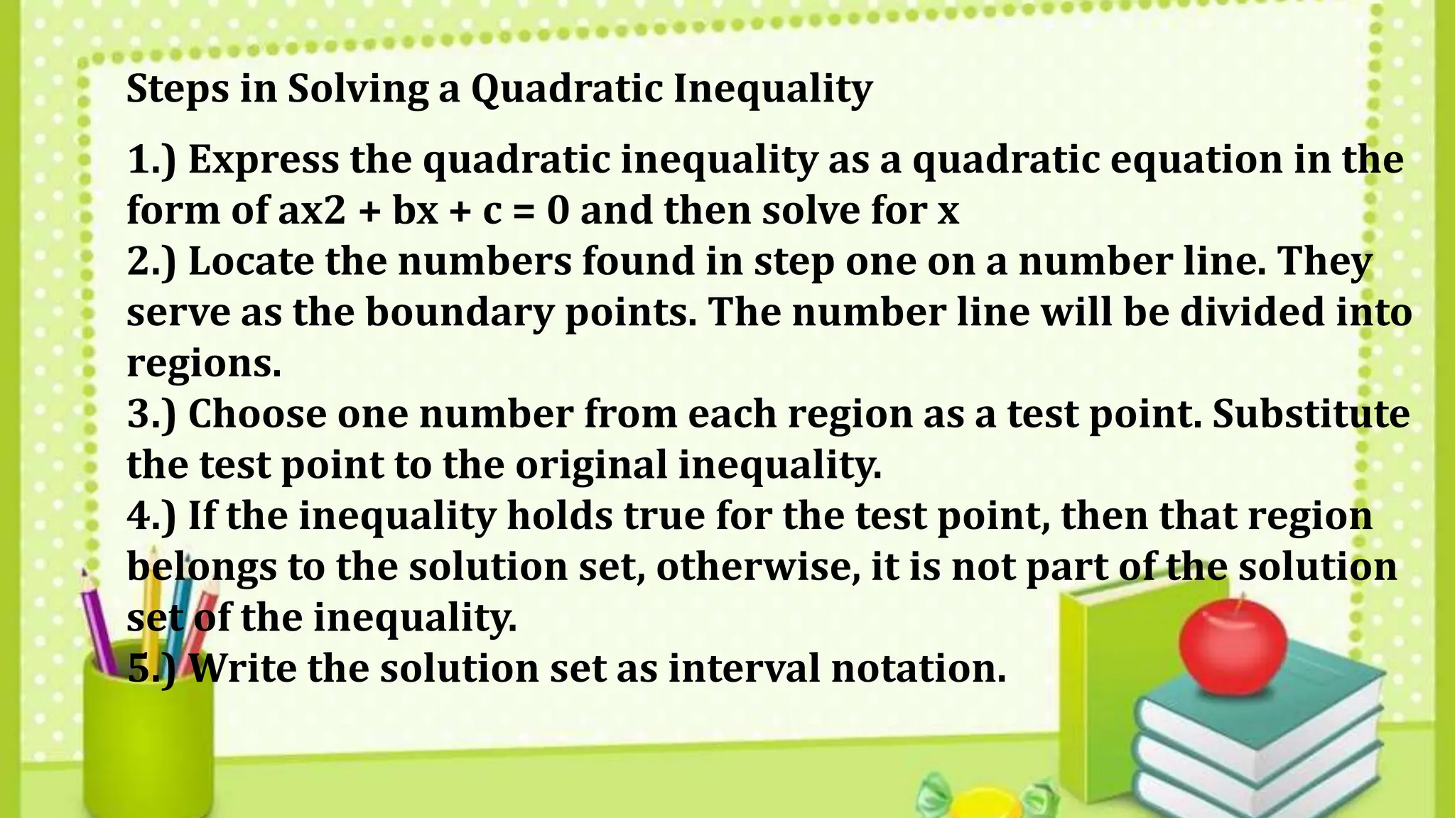 QUADRATIC INEQUALITY powerpoint presentation | PPTX