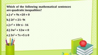 QUADRATIC INEQUALITY powerpoint presentation | PPTX