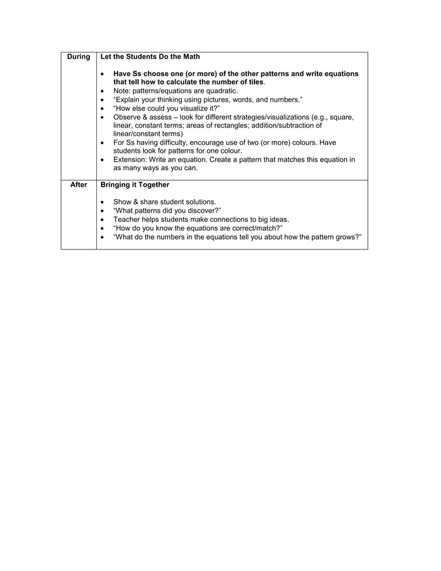Quadratic patterns | DOCX | Physics | Science