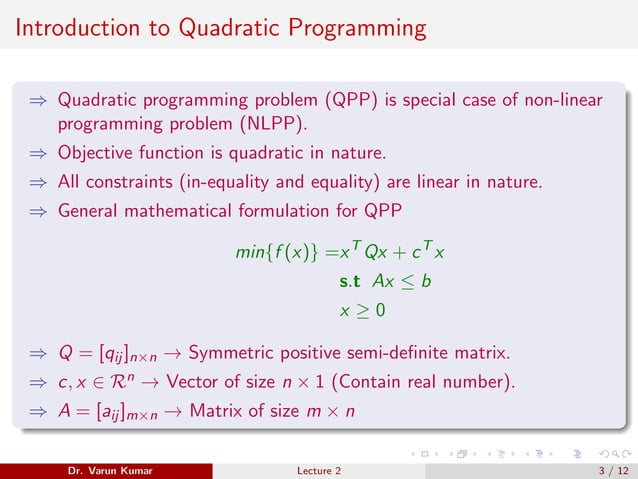 Quadratic Programming Tool Of Optimization Pdf Technology And Computing