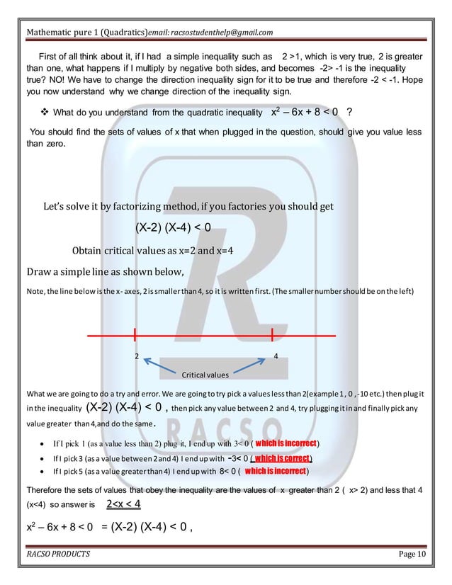AS LEVEL QUADRATIC (CIE) EXPLAINED WITH EXAMPLE AND DIAGRAMS | DOCX