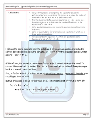 AS LEVEL QUADRATIC (CIE) EXPLAINED WITH EXAMPLE AND DIAGRAMS | DOCX