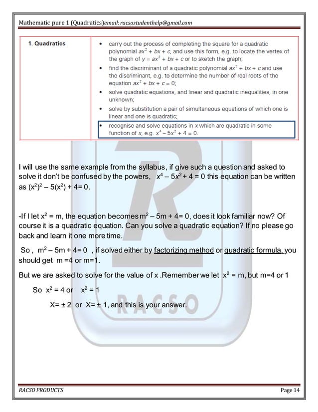 AS LEVEL QUADRATIC (CIE) EXPLAINED WITH EXAMPLE AND DIAGRAMS | DOCX