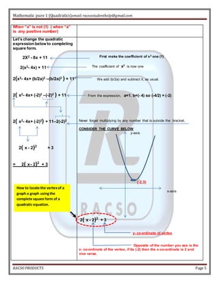 AS LEVEL QUADRATIC (CIE) EXPLAINED WITH EXAMPLE AND DIAGRAMS | DOCX