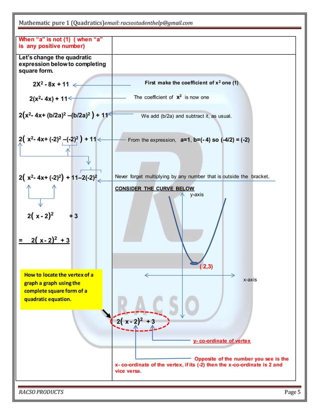 AS LEVEL QUADRATIC (CIE) EXPLAINED WITH EXAMPLE AND DIAGRAMS | DOCX