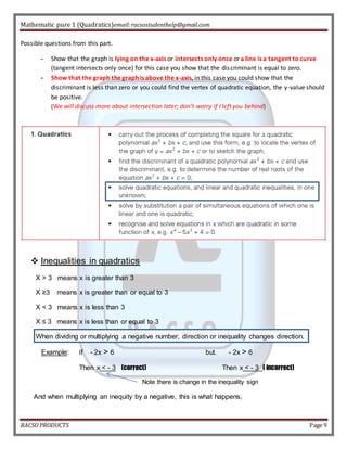 AS LEVEL QUADRATIC (CIE) EXPLAINED WITH EXAMPLE AND DIAGRAMS | DOCX