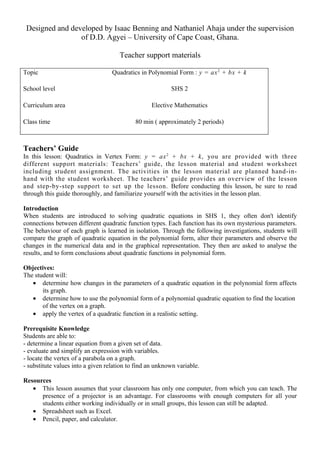 Quadratics in polynomial form | DOC