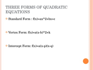 The Many Forms of Quadratic Equations | PPT