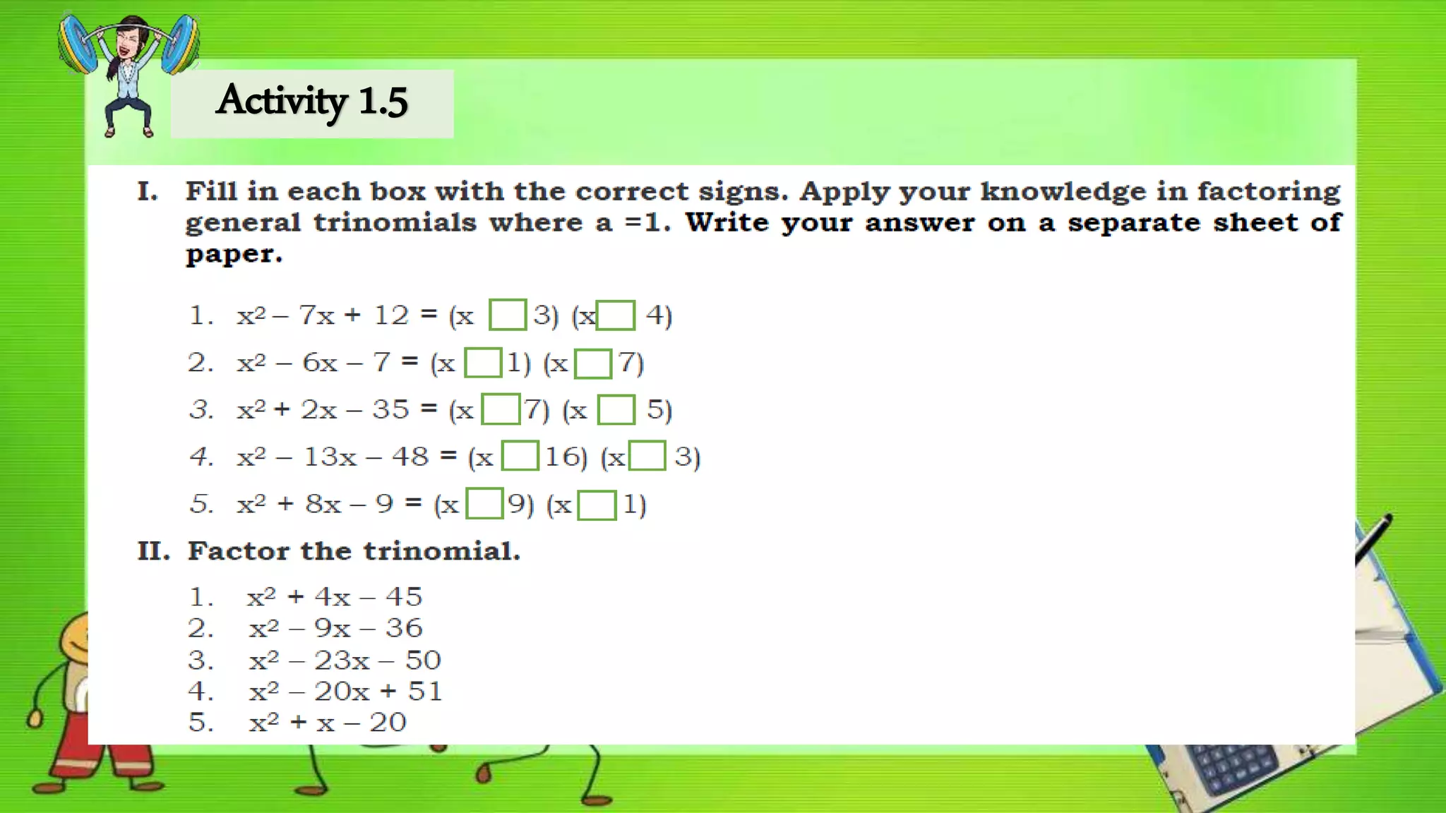Quadratic Trinomial Where A 1 Ppt