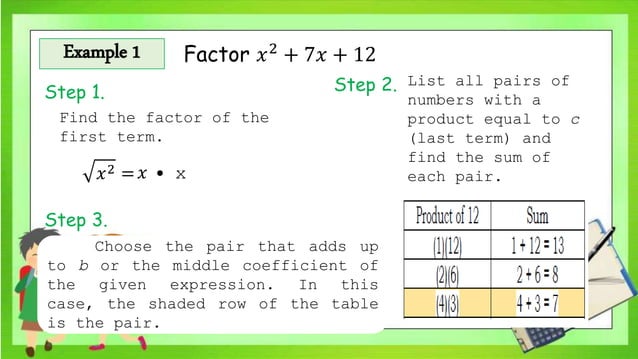 Quadratic Trinomial where a = 1 | PPTX | Computing | Technology & Computing