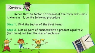 Quadratic Trinomial where a is not equal 1 | PPTX
