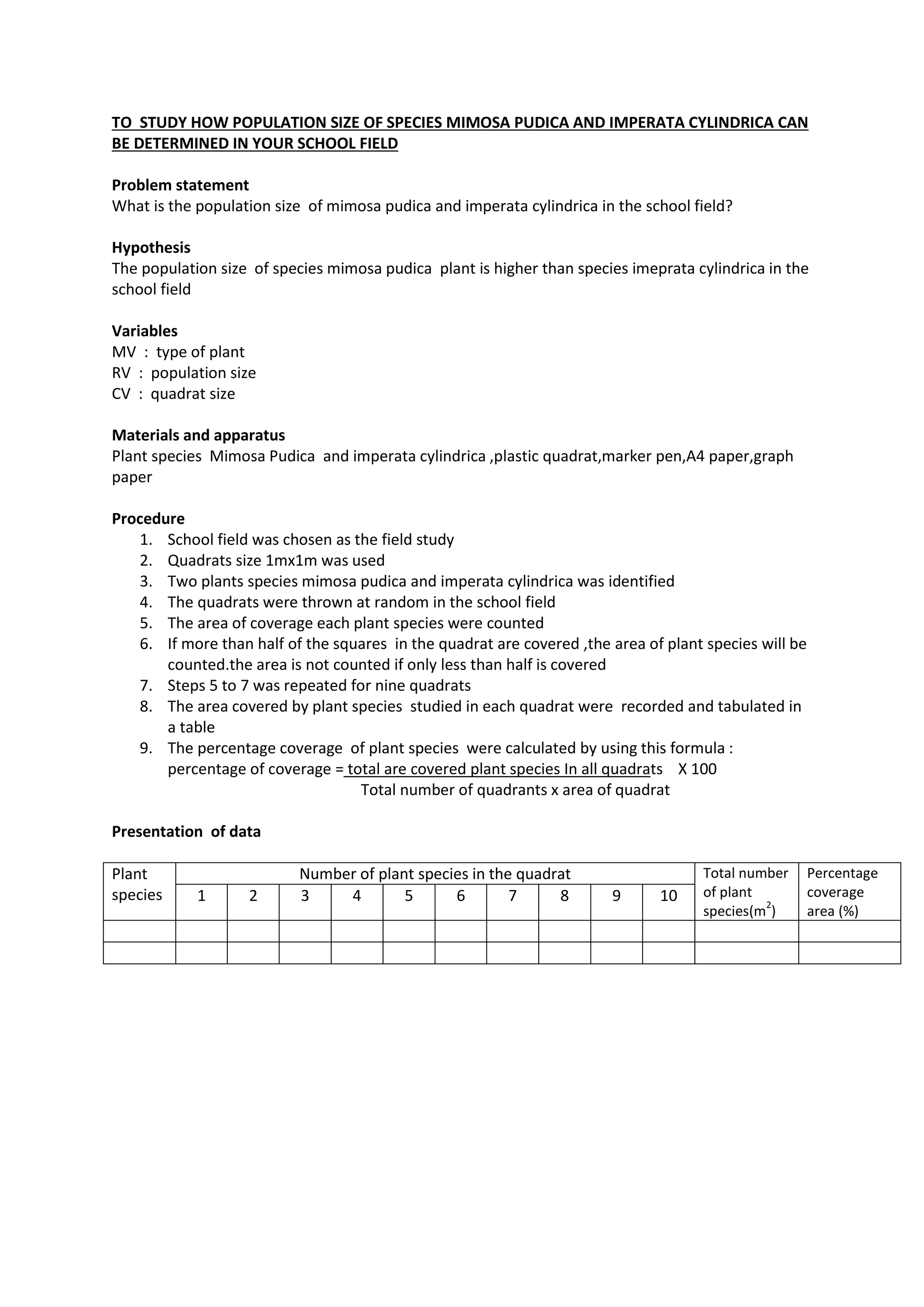 Quadrat technique | PDF