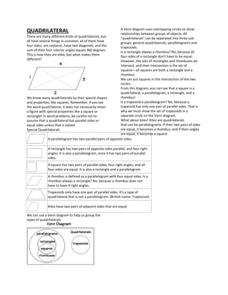 Quadrilateral | DOCX | Geography | Science