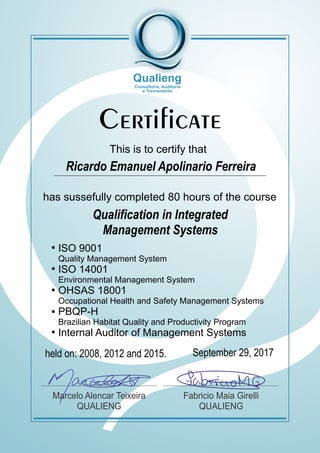 Qualification in Integrated Management Systems certificate | PDF