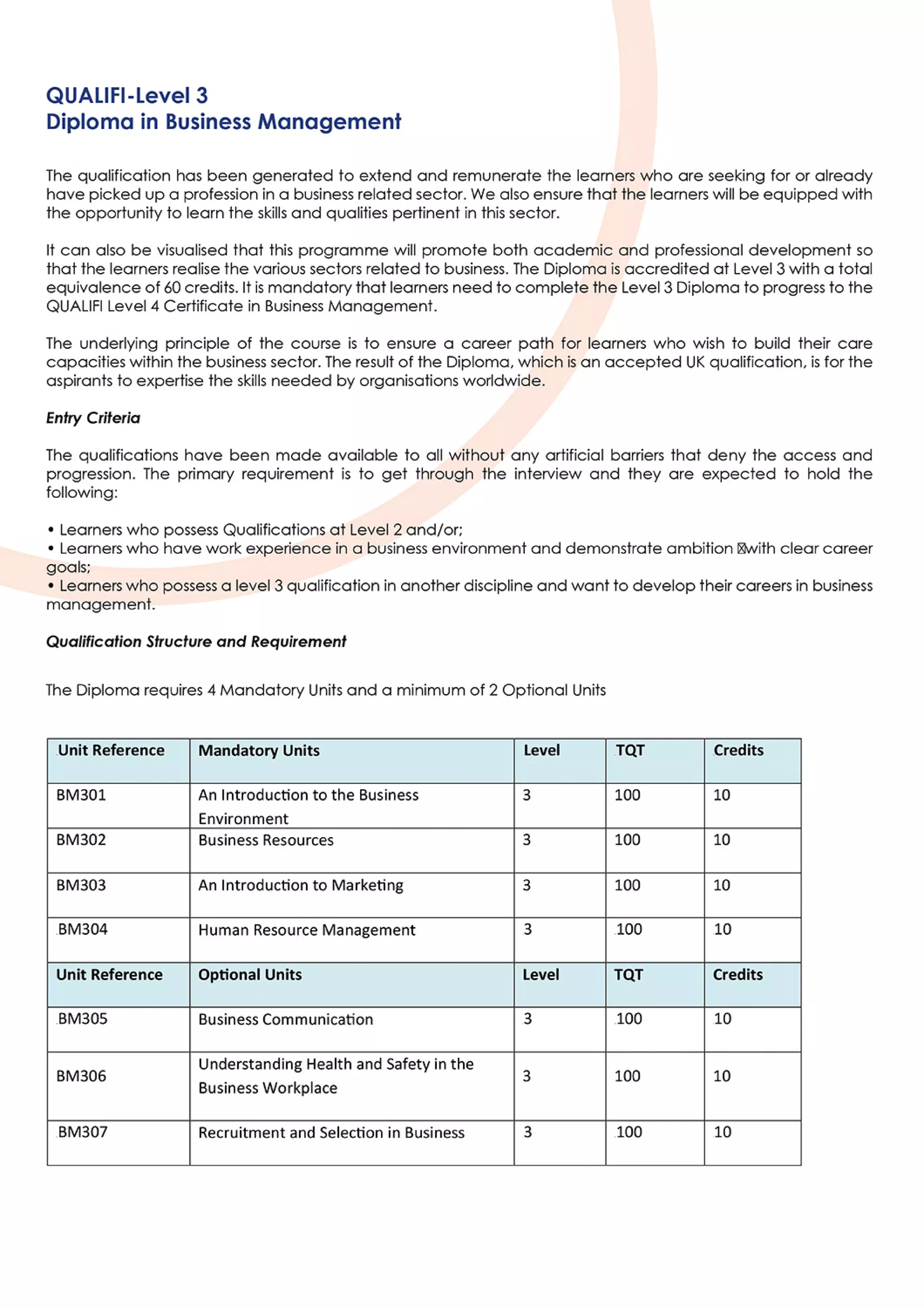 Qualifi level 3 diploma in business management | PDF