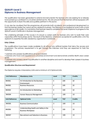 Qualifi level 3 diploma in business management | PDF