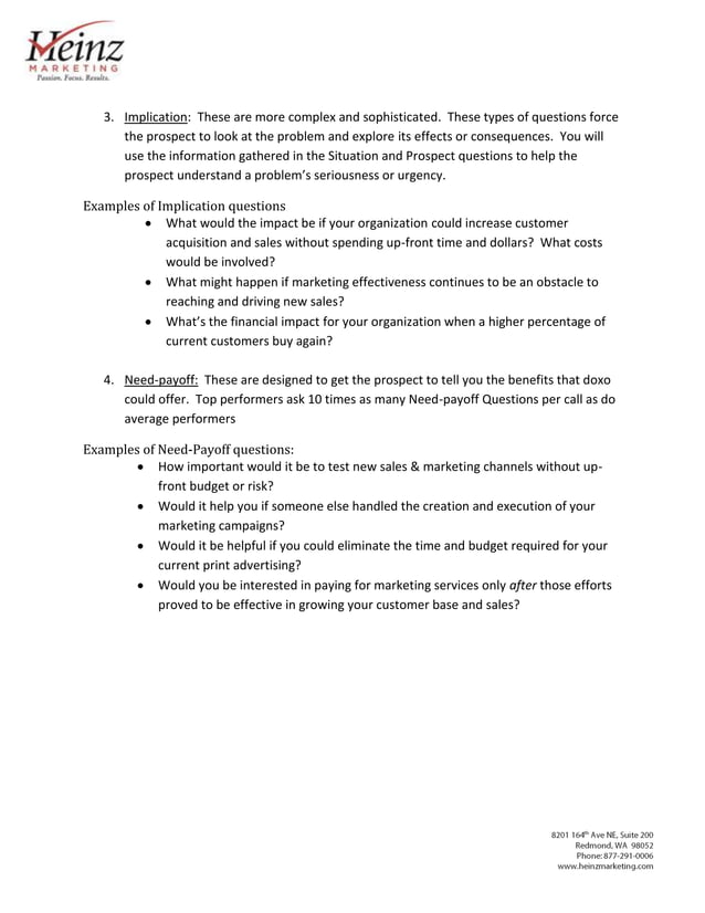 Qualification & consultative selling using spin template | PDF