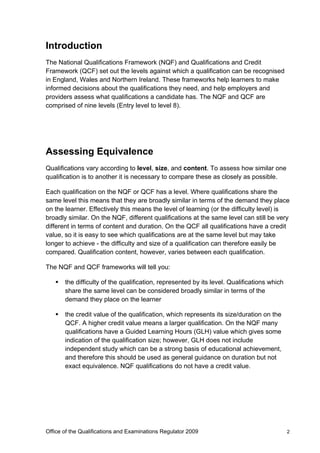Qualification Equivalence Guide - NVQ, QCF, Apprenticeships | PDF