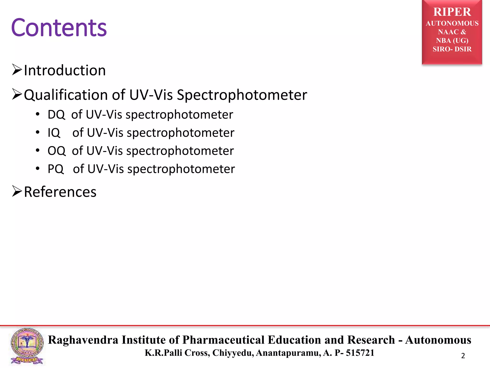 Qualification of UV spectrophotometer | PPTX