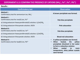 QUALITATIVE ANALYSIS (CONFIRMATORY TEST FOR CATIONS) | PPTX