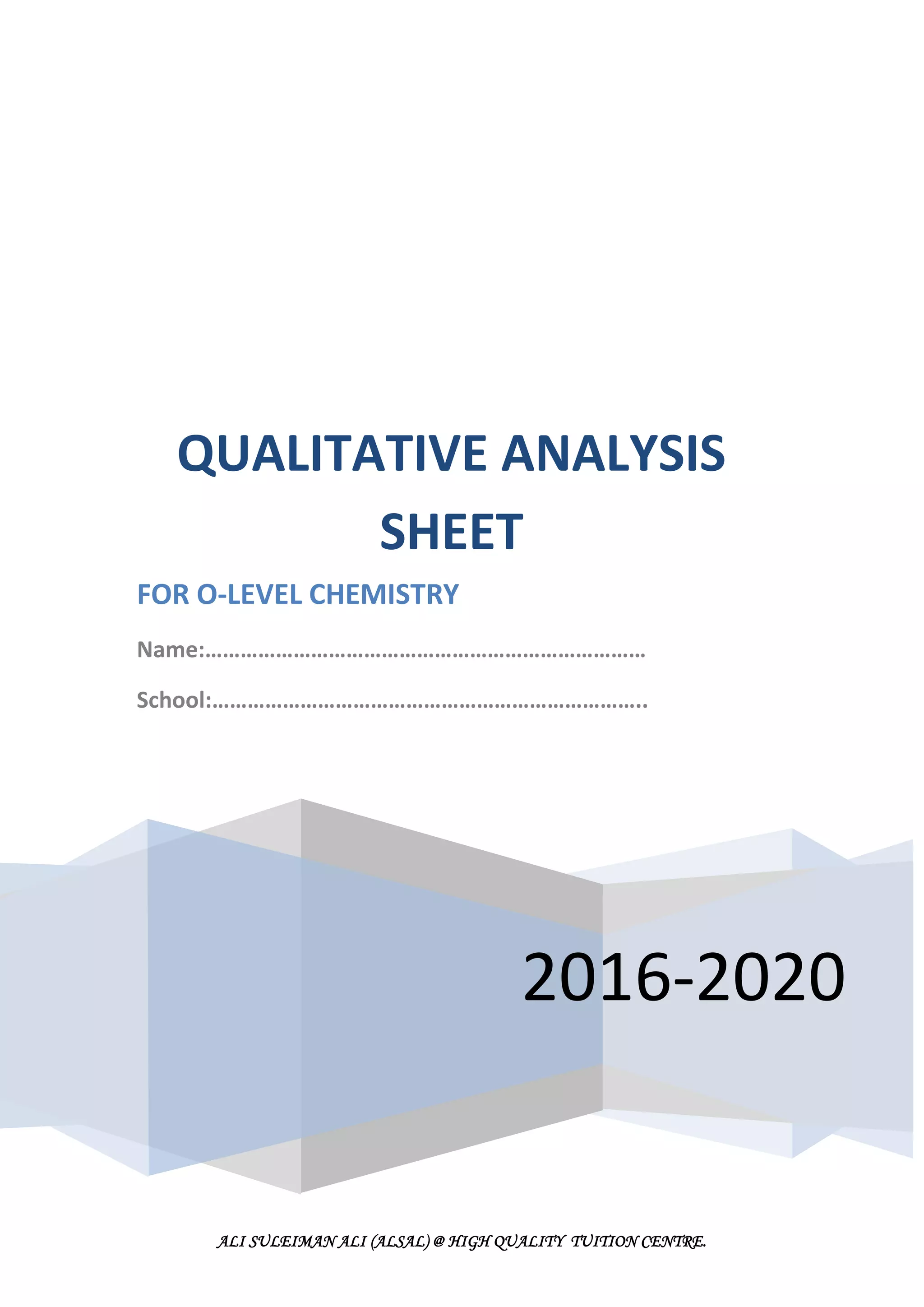Qualitative analysis sheet for o level chemistry | PDF