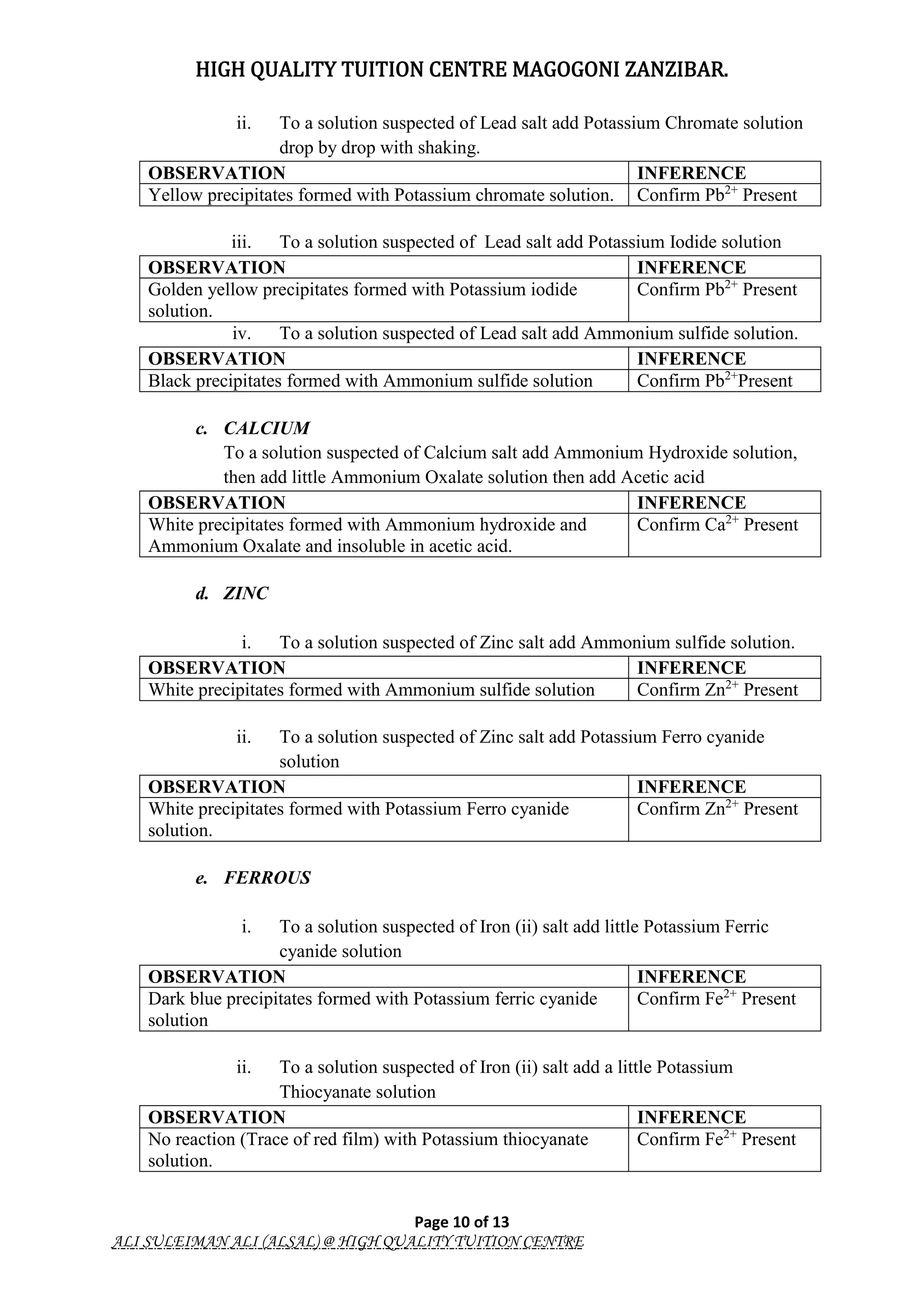 Qualitative analysis sheet for o level chemistry | PDF