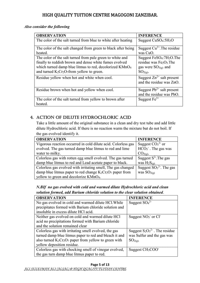 Qualitative analysis sheet for o level chemistry | PDF | Chemistry ...