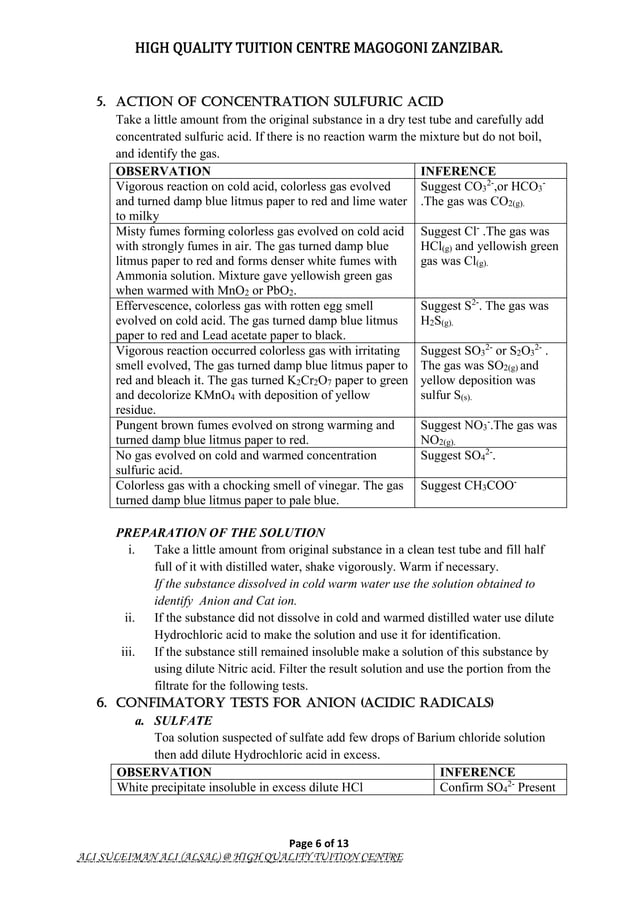 Qualitative analysis sheet for o level chemistry | PDF | Chemistry ...
