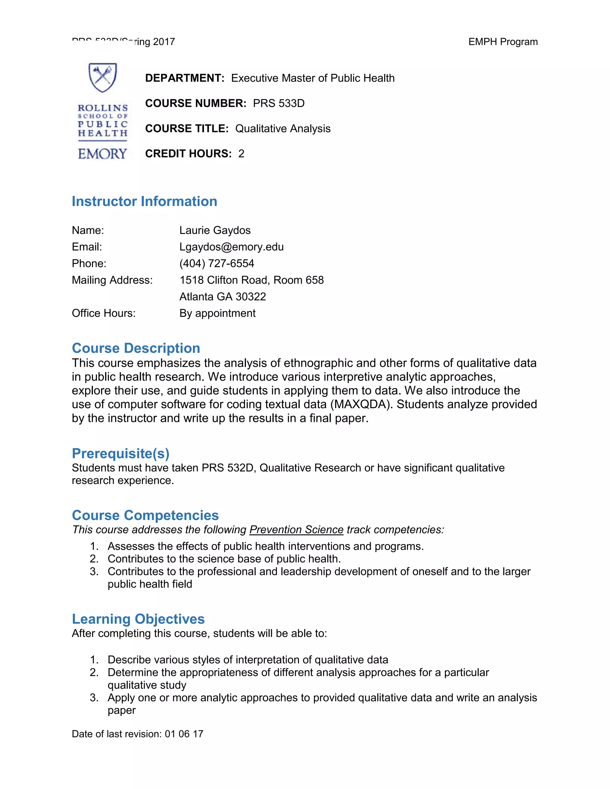 Qualitative Analysis Syllabus Final | PDF