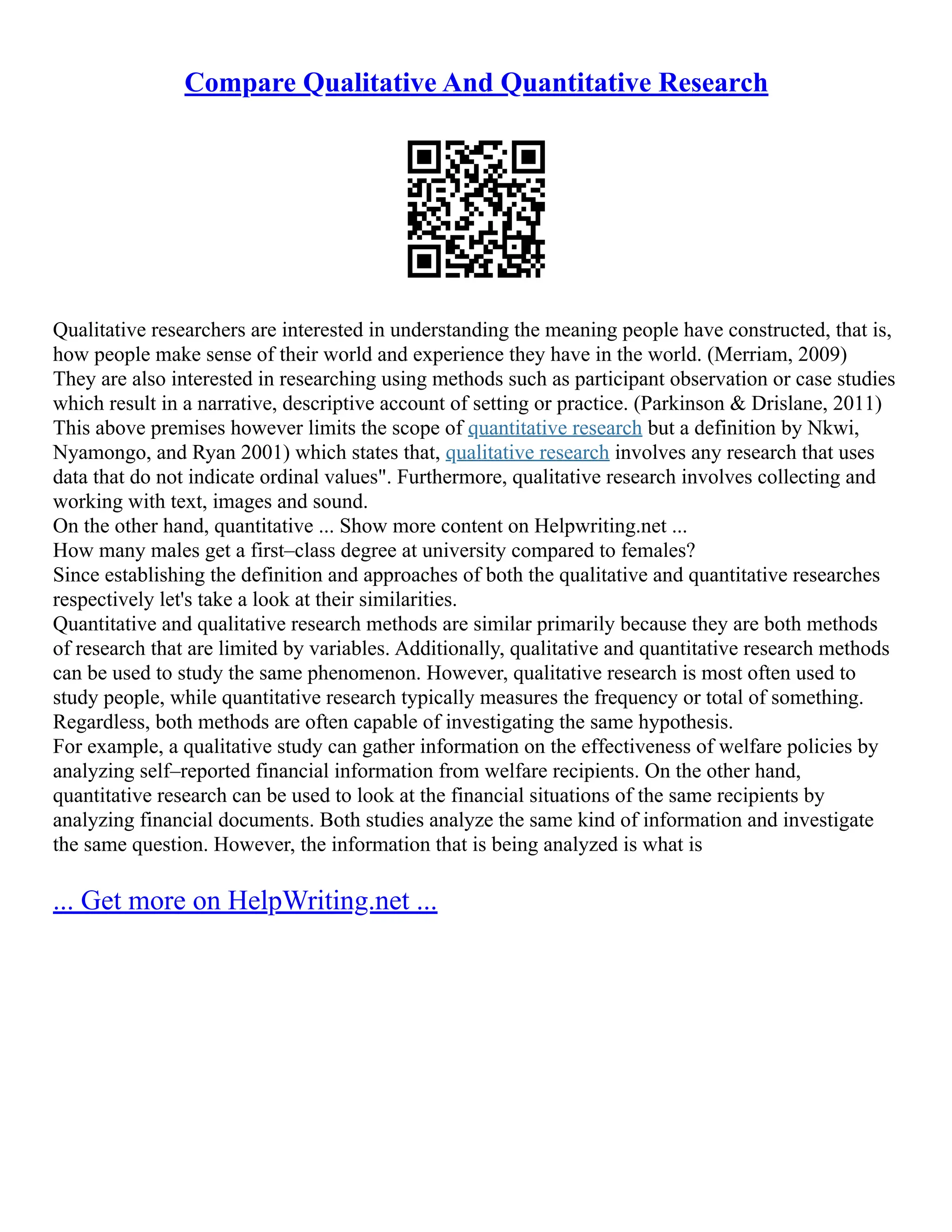 Qualitative And Quantitative Research Methodologies | PDF
