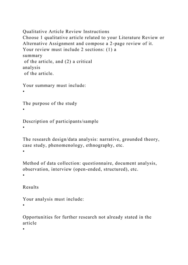 Qualitative Article Review InstructionsChoose 1 qualitative articl.docx
