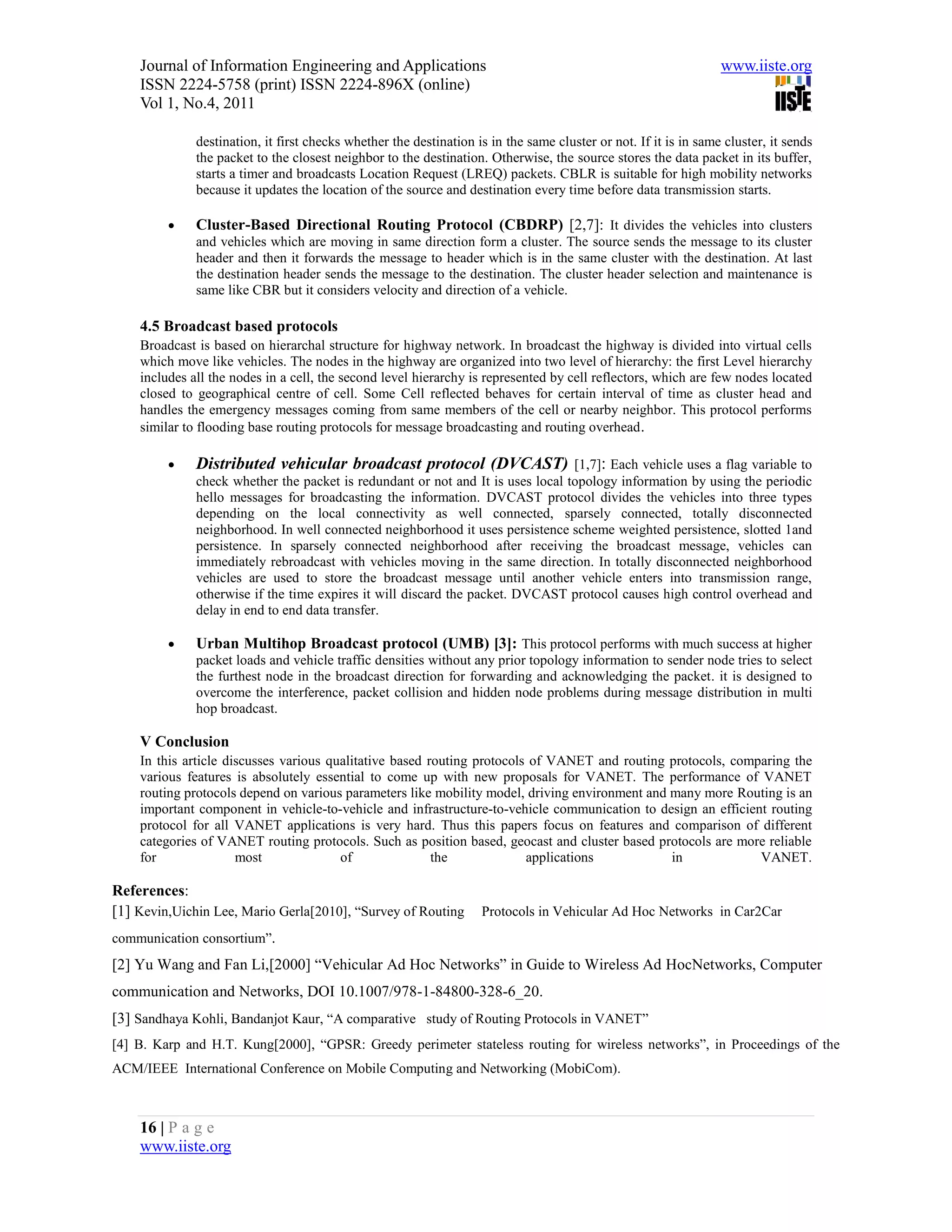 Qualitative Based Comparison Of Routing Protocols For Vanet1212final Pdf
