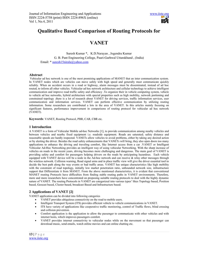 Qualitative based comparison of routing protocols for vanet1212final | PDF