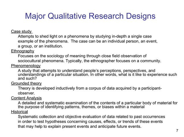 Qualitative research designs | PPT