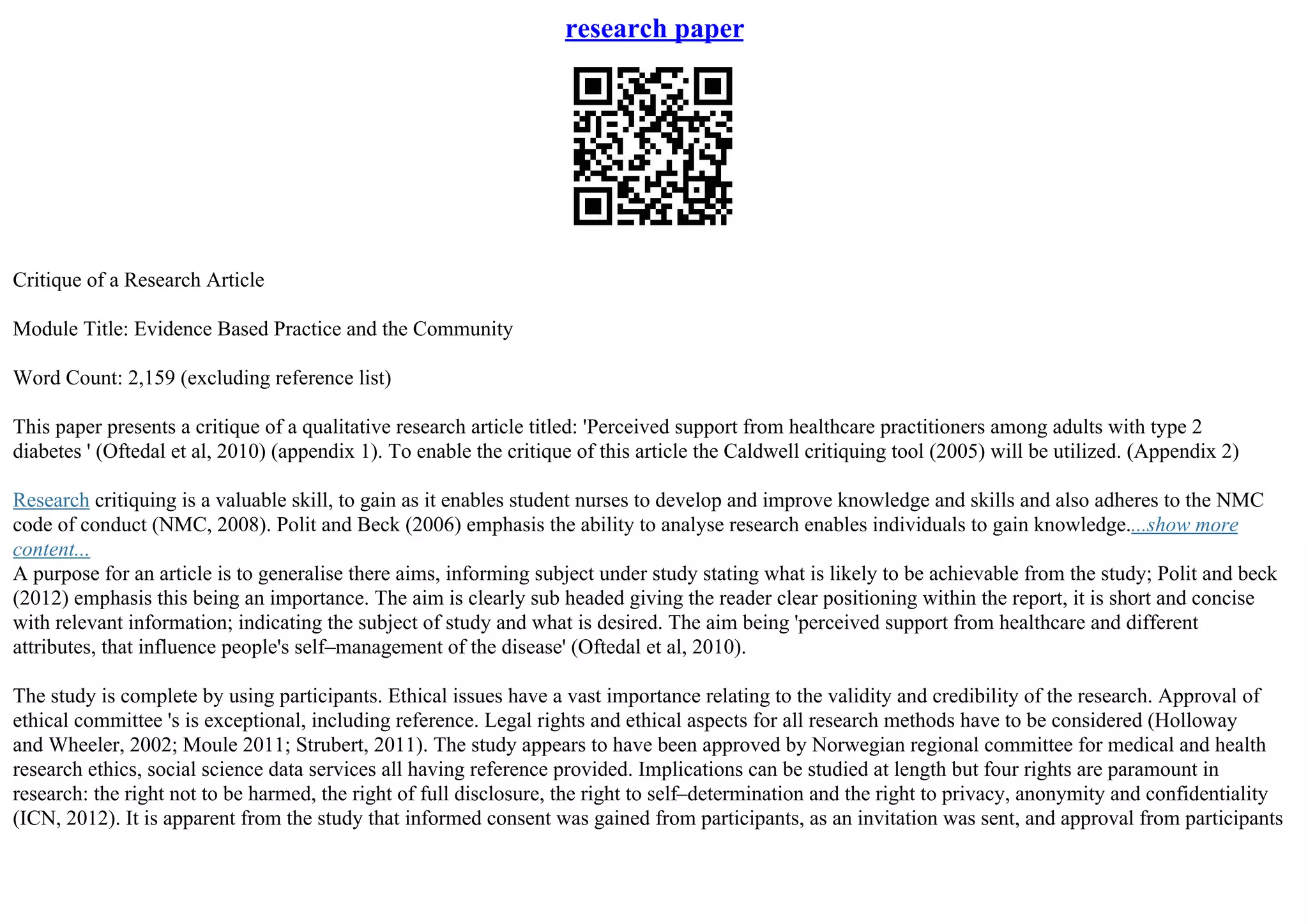 Qualitative Research Critique | PDF